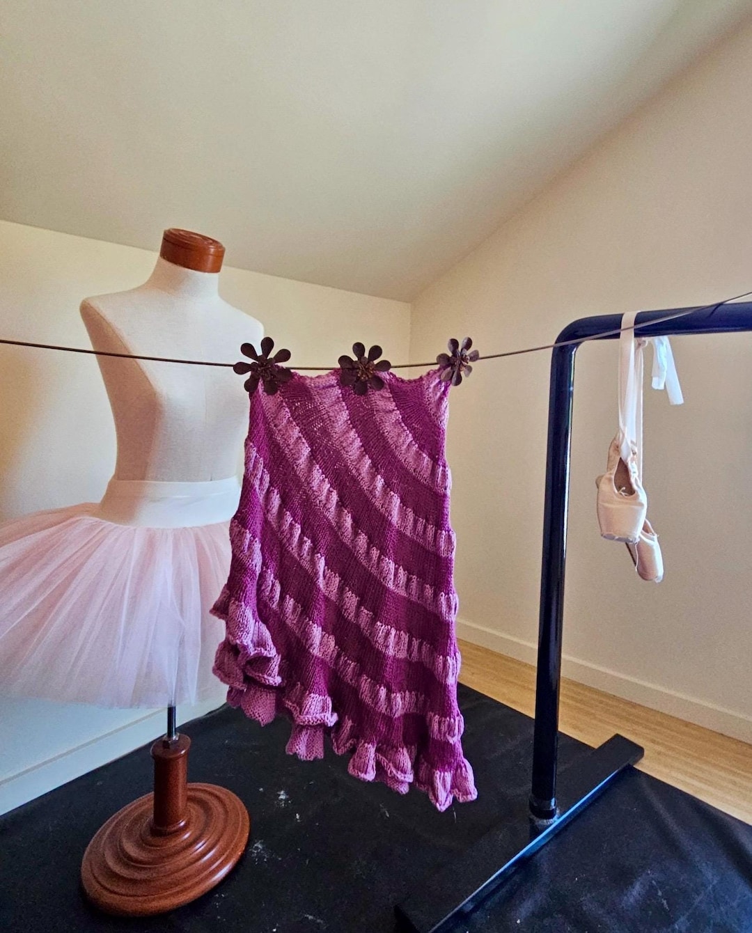 Handknit Ballet Wrap Shawl-light Pink and Raspberry Stripes - Etsy