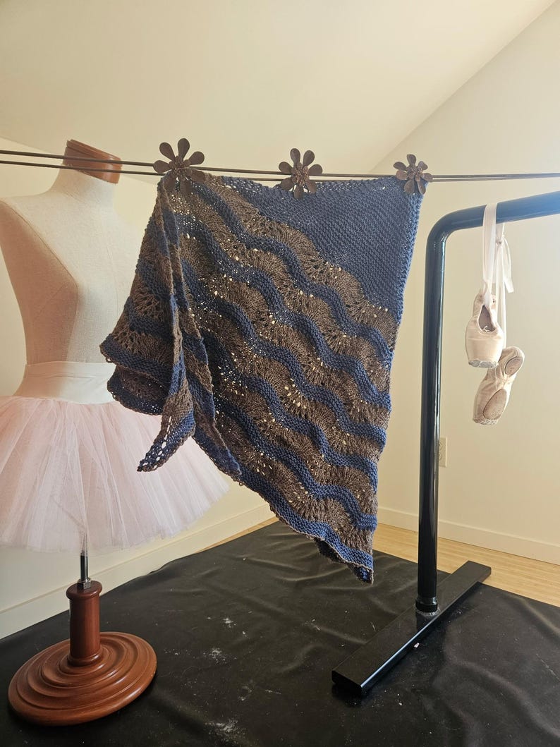Handknit Ballet Wrap Shawl-grey and Blue Wool - Etsy