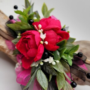 Pink and Black Corsage and Boutonniere Set for Prom. Wristlet Corsage ...