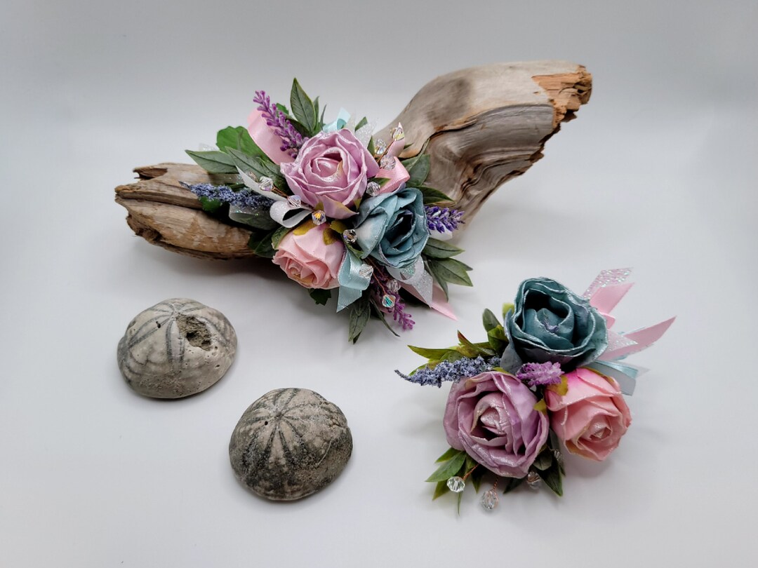 Cotton Candy Corsage and Boutonniere Set for Prom, Iridescent Corsage ...