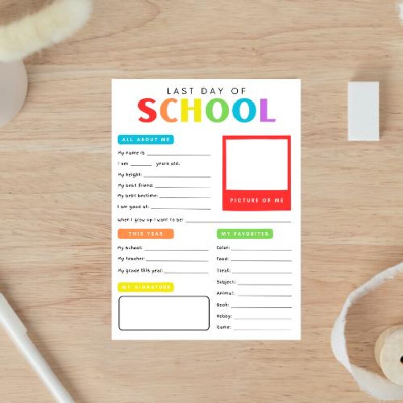 First and Last Day of School Printable, All About Me, Back to School ...