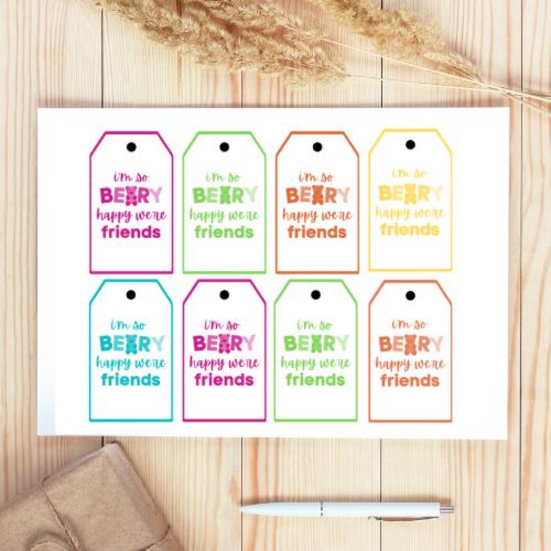 Beary Friend Tags I'm so Berry Happy We Are Friends Gift Label Birthday ...