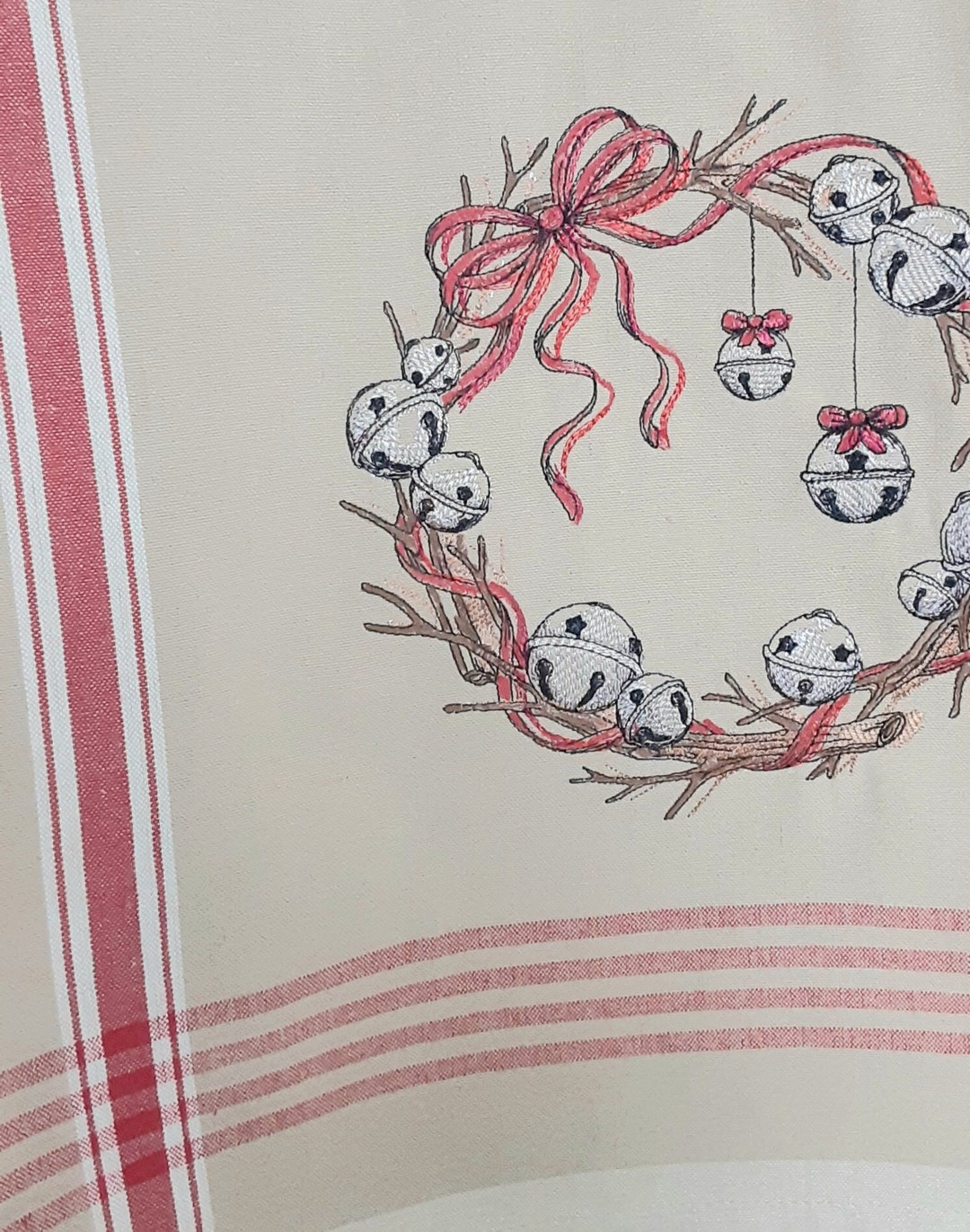 Embroidered Jingle Bell Wreath Kitchen Towel - Etsy
