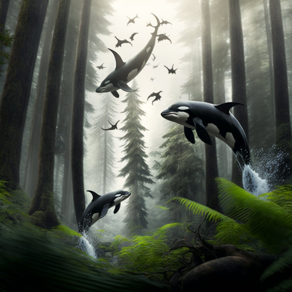 Orca Whales Floating in a Forest - Etsy