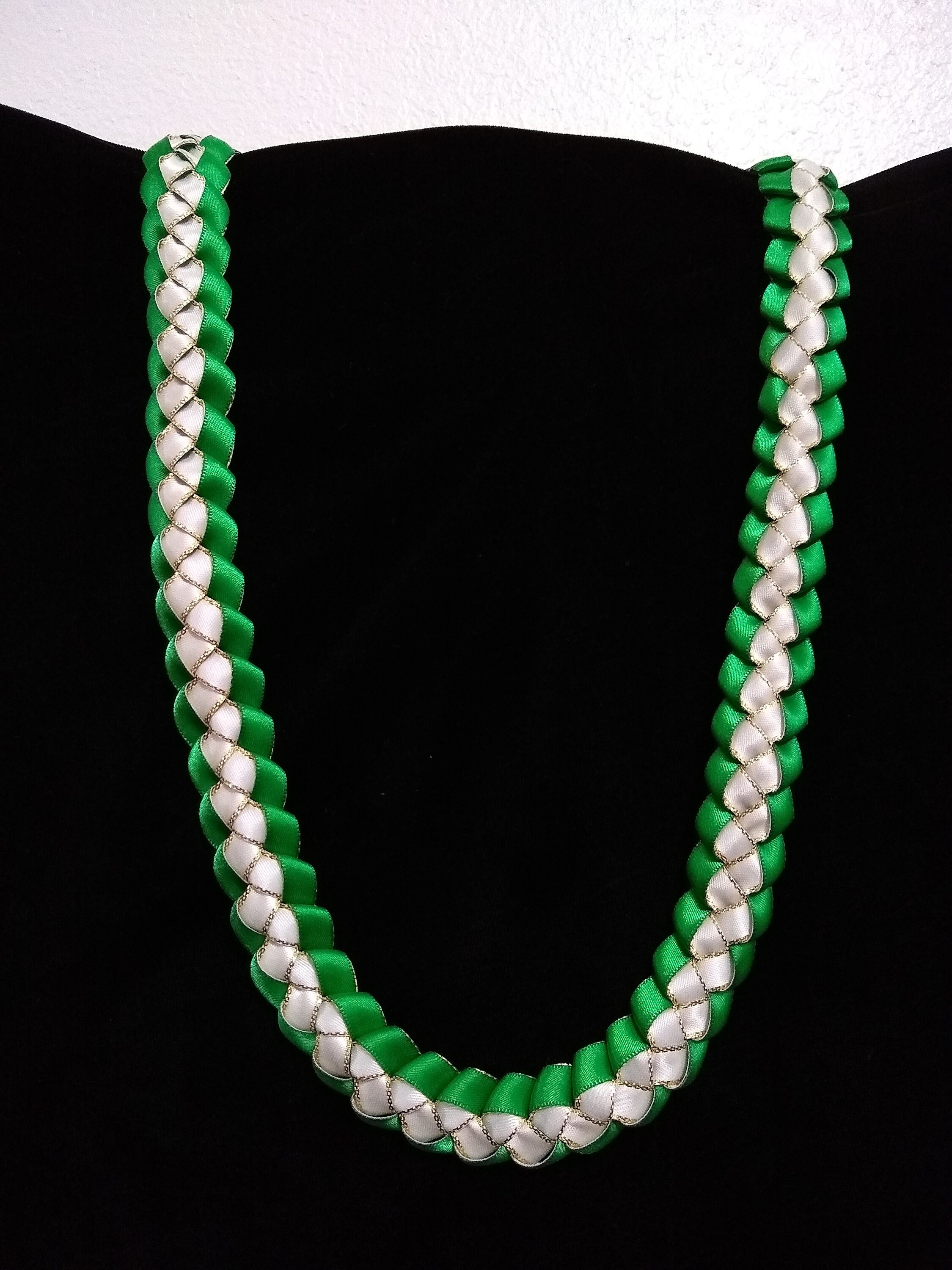 Emerald Green & White Single Braid, Double Layer, Satin Ribbon Lei - Etsy