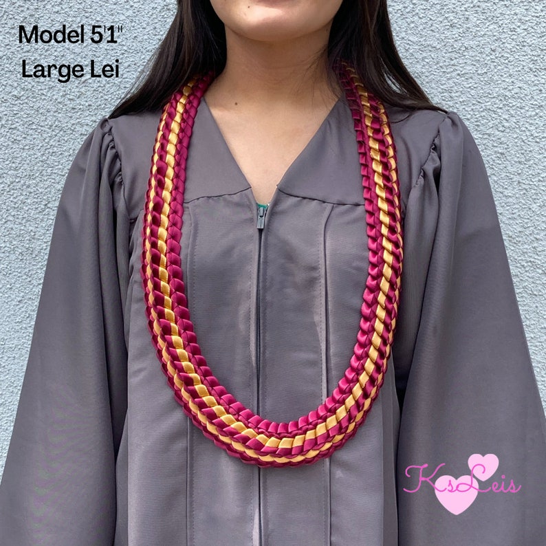 Maroon and Antique Gold With Gold Trim Triple Braid, Satin Ribbon Lei ...