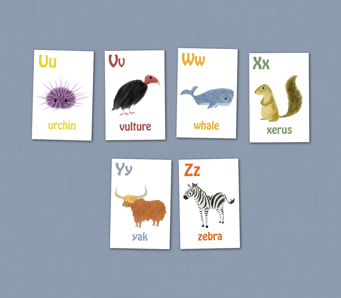 Animal Alphabet Cards and Chart, Instant Download, Printable Wall Art ...