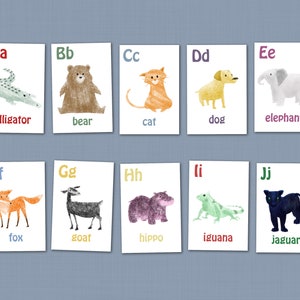 Animal Alphabet Cards and Chart, Instant Download, Printable Wall Art ...