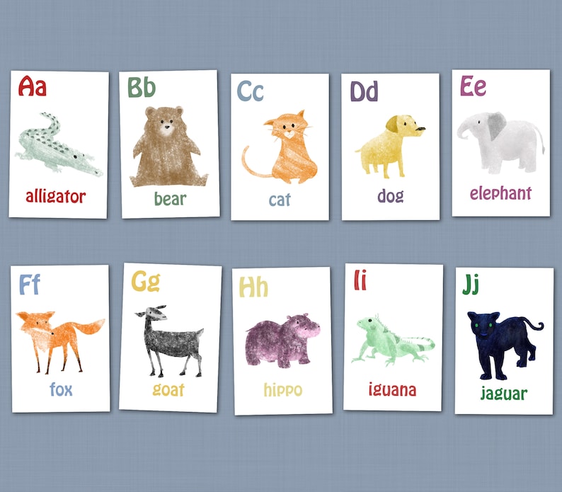 Animal Alphabet Cards and Chart, Instant Download, Printable Wall Art ...