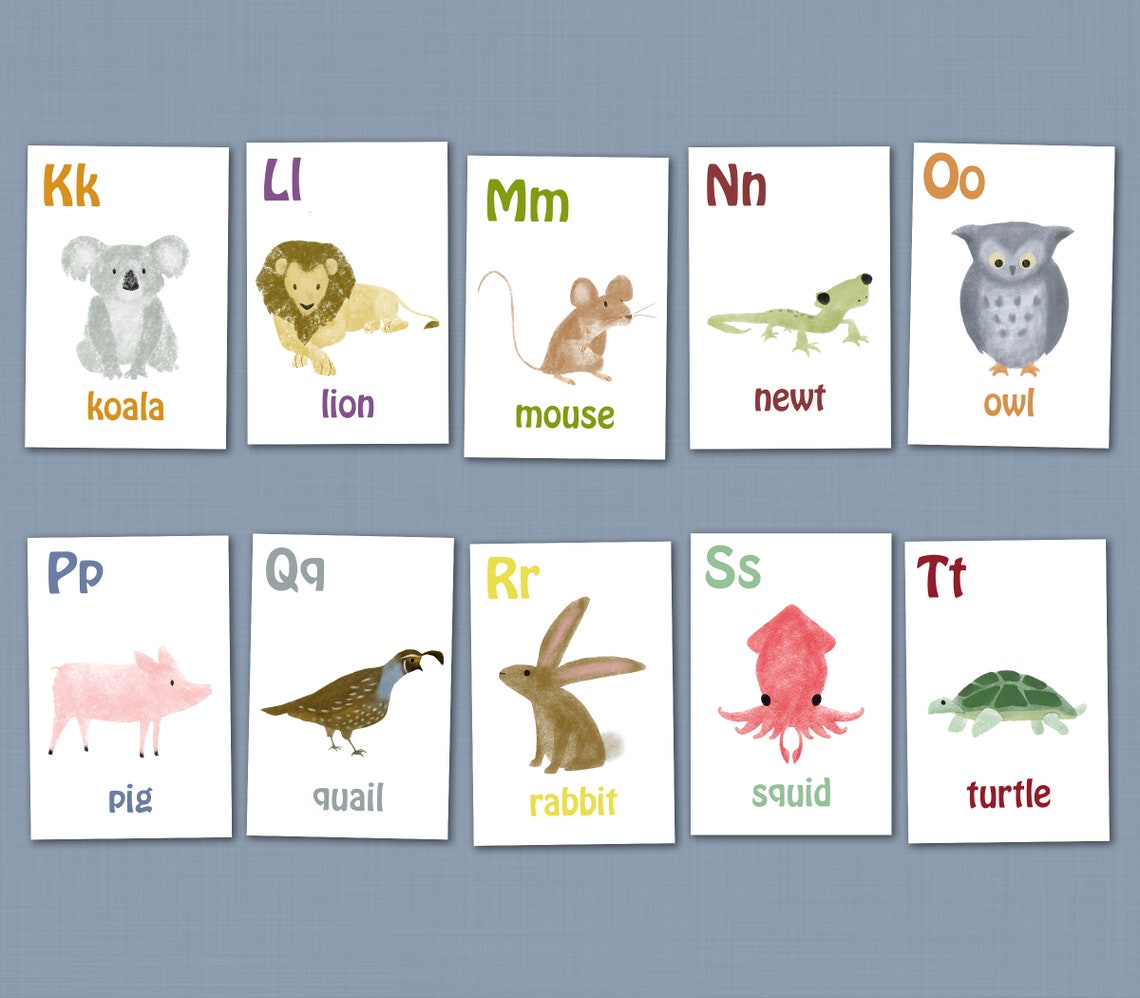 Animal Alphabet Cards and Chart, Instant Download, Printable Wall Art ...