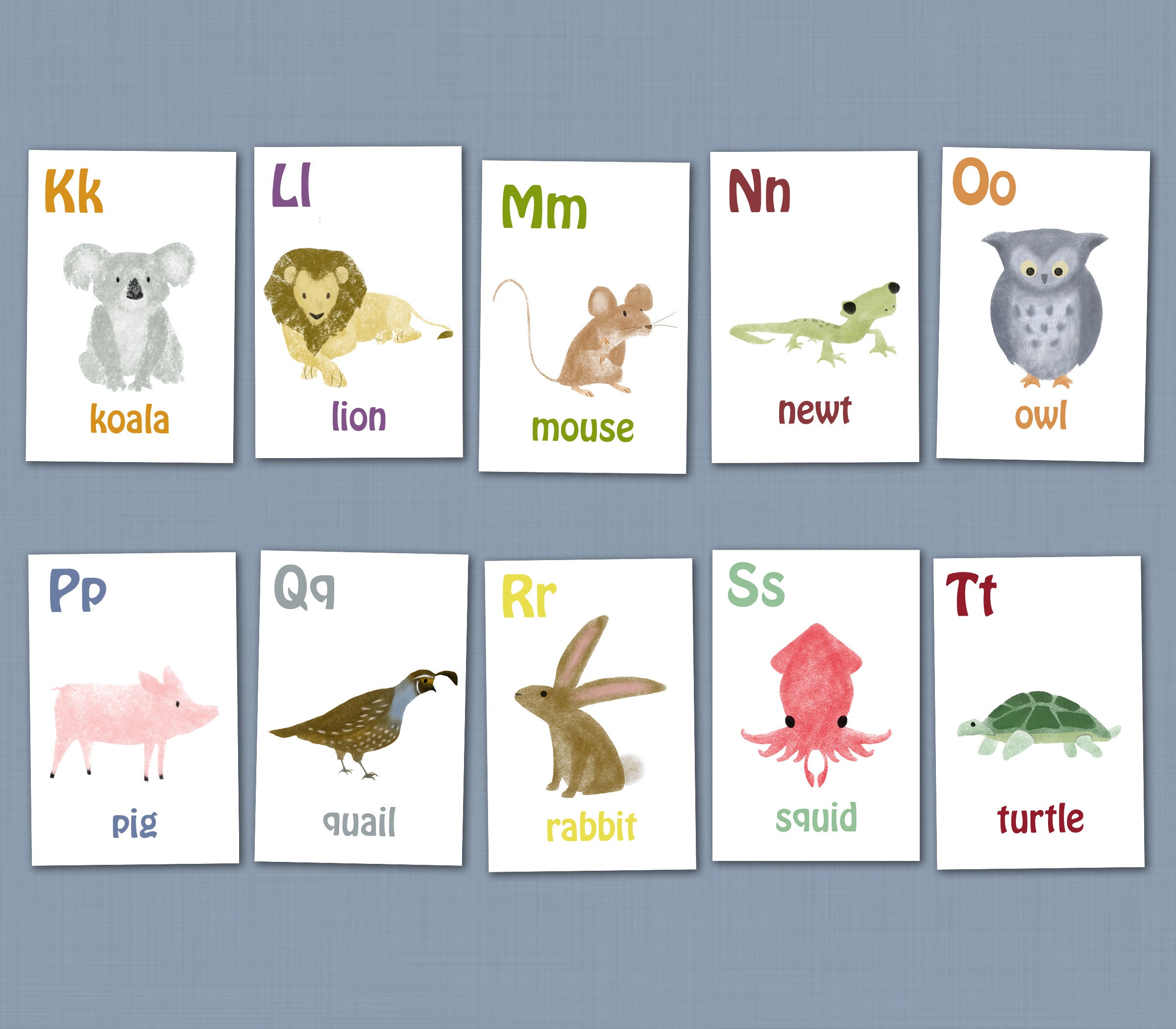 Animal Alphabet Cards and Chart, Instant Download, Printable Wall Art ...