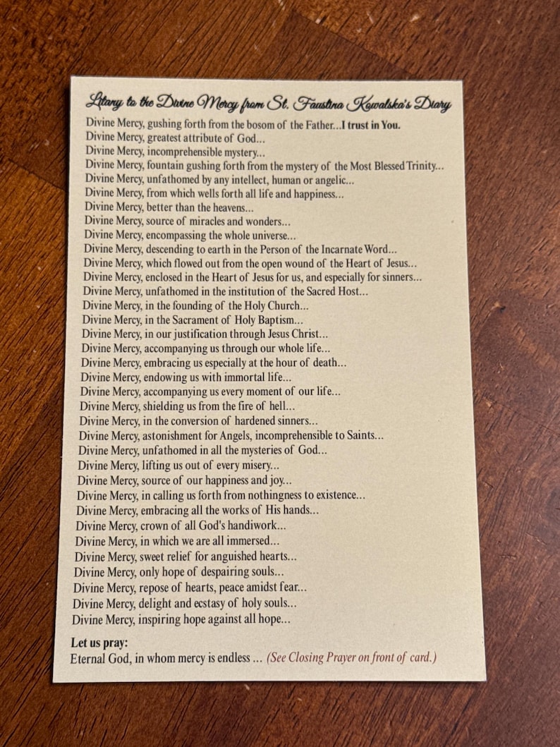 Divine Mercy Chaplet and Litany to the Divine Mercy Prayer Card (1 Card ...
