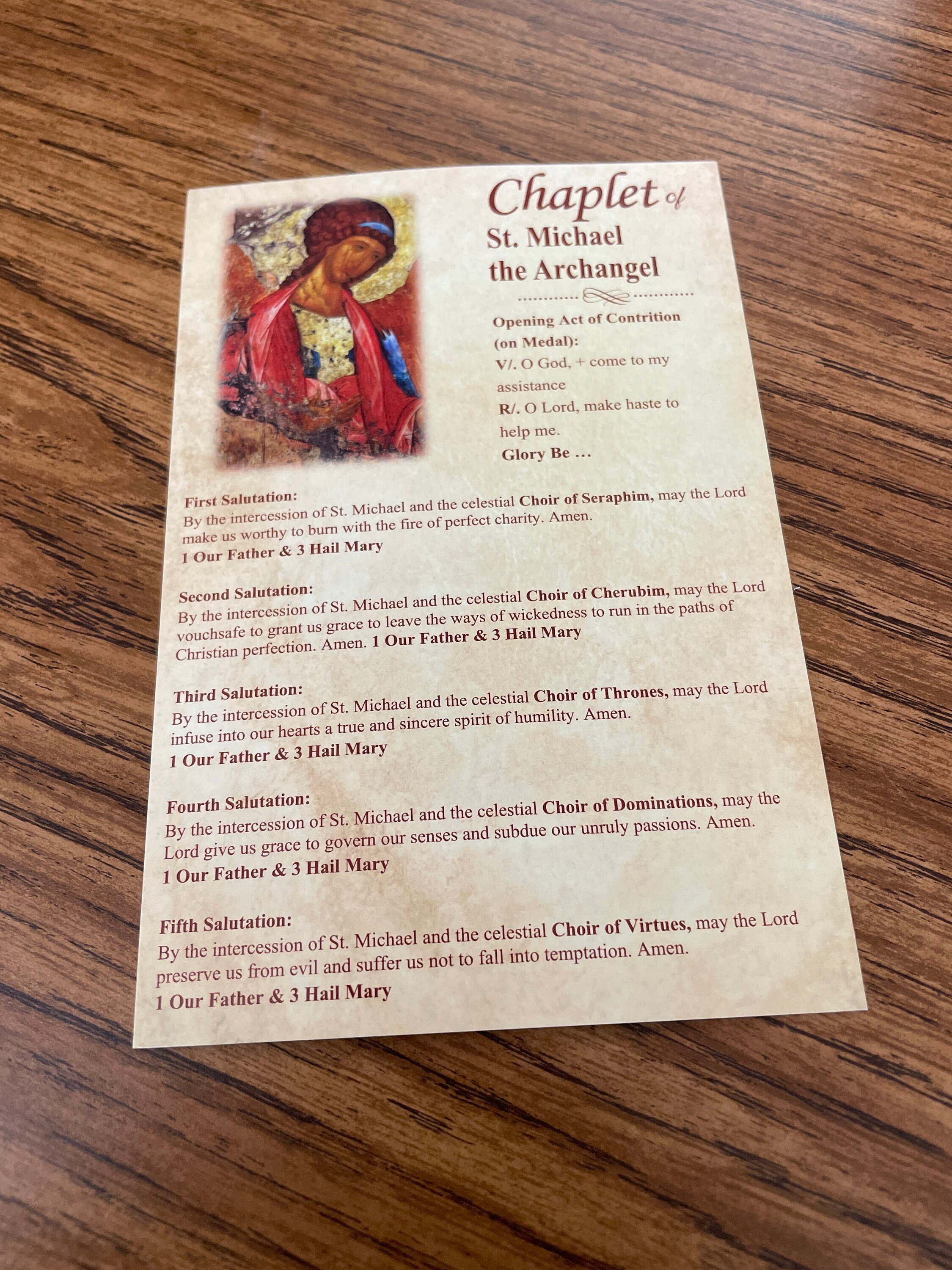 Chaplet of St. Michael the Archangel Prayer Card (1 Card) 4x6 Inch ...