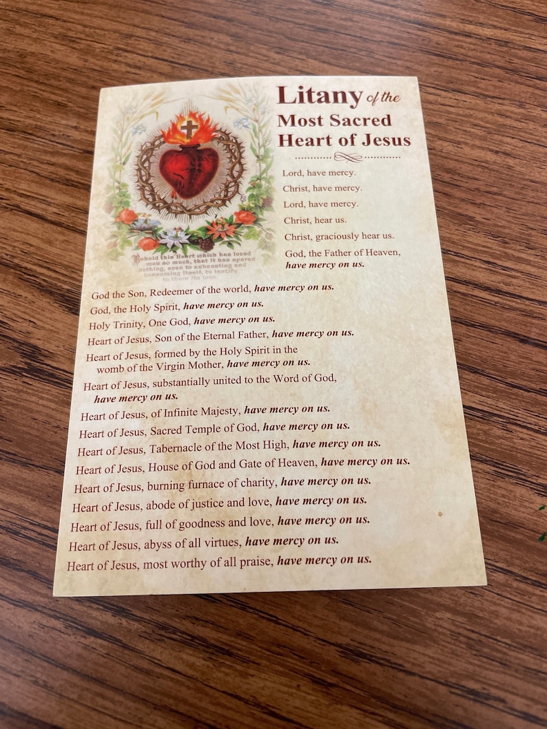 Litany of the Most Sacred Heart of Jesus Prayer Card (1 Card) 4x6 Inch ...
