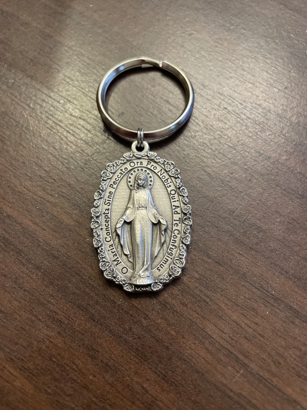 Latin Our Lady of Grace Rose Edged Medal Key Chain (medal is 1.75 ...