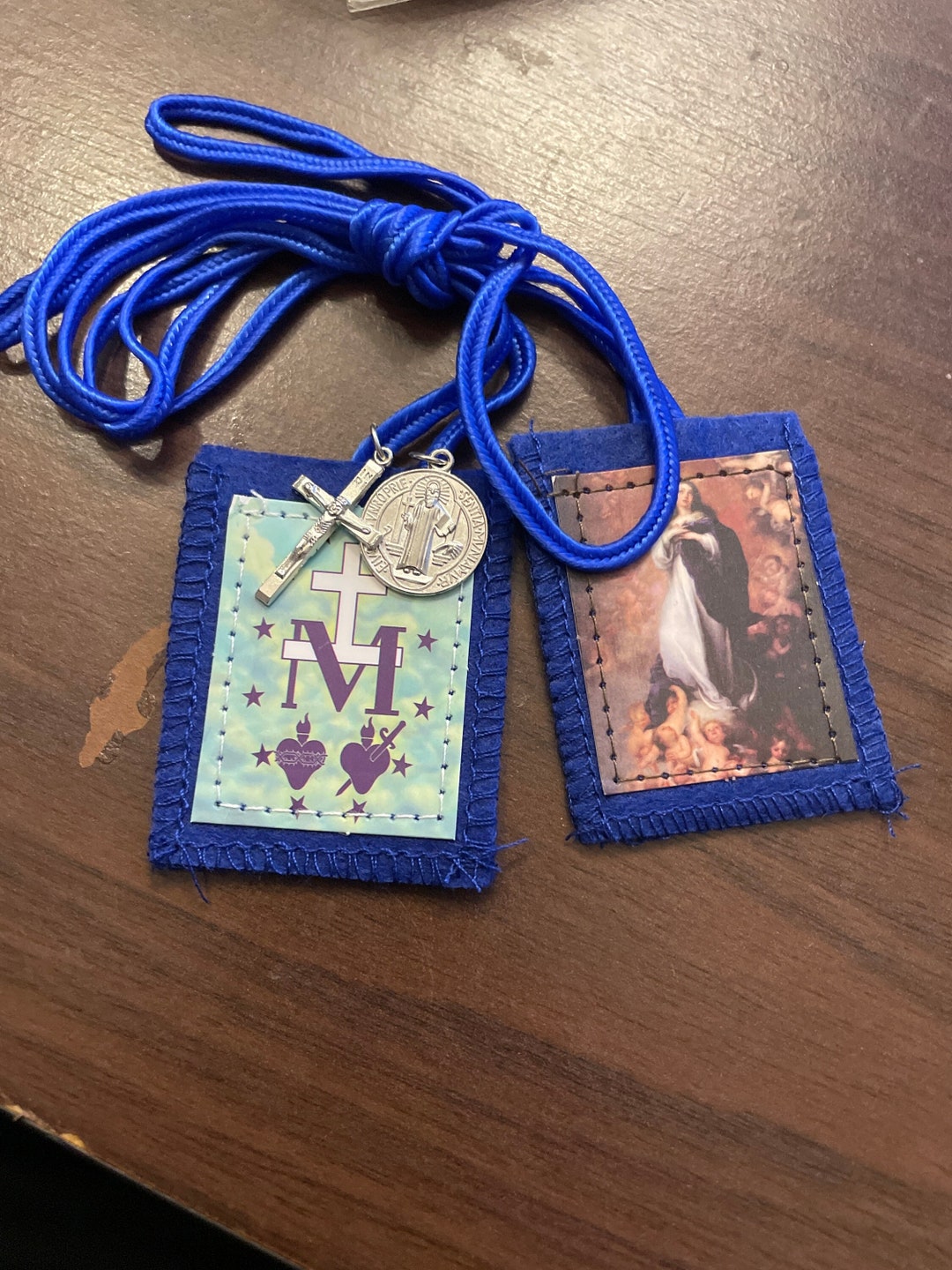 Blue Immaculate Conception Scapular W/crucifix and St. Benedict Medal ...