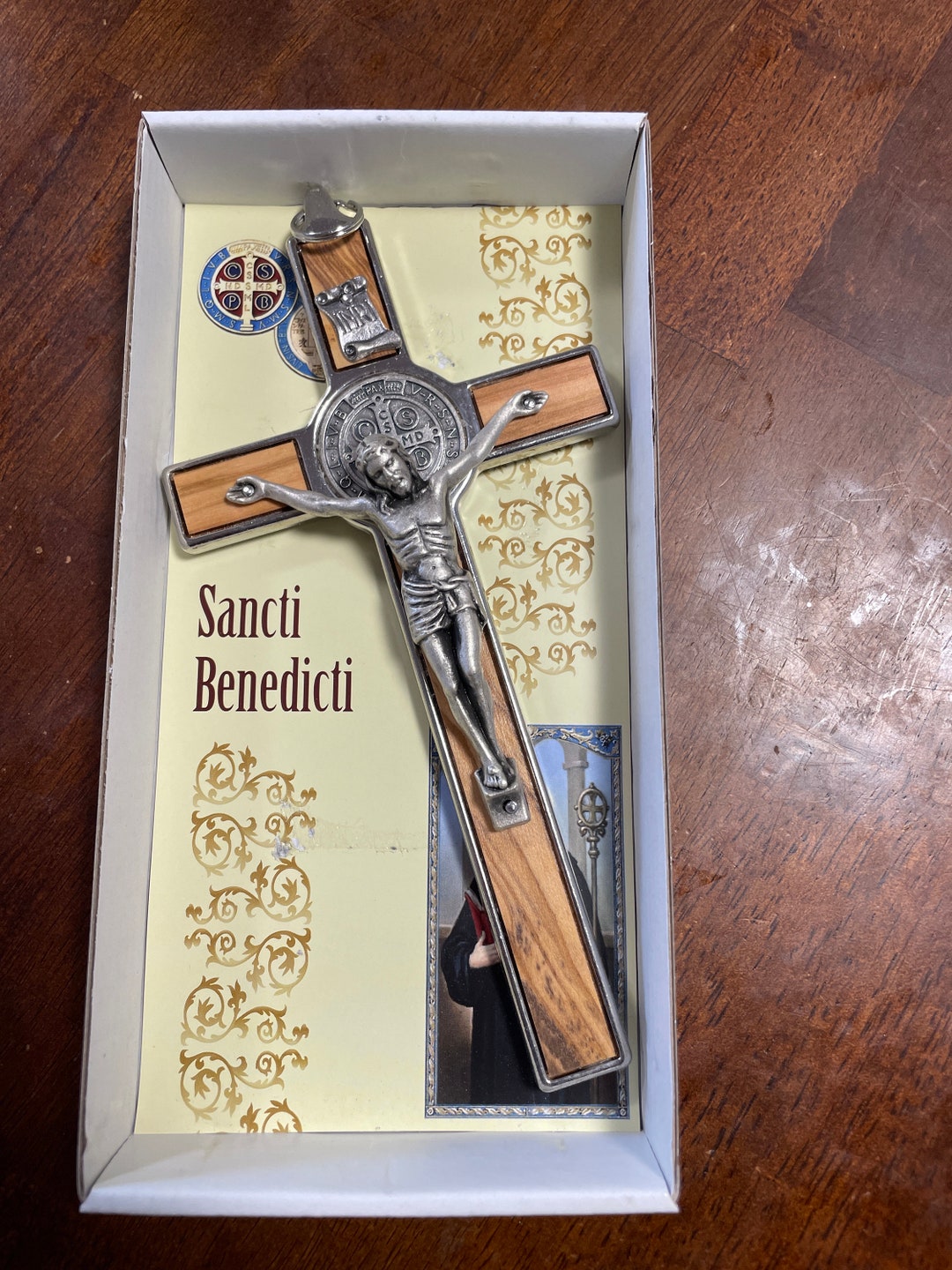 St. Benedict 8 Inch Olive Wood Inlayed Crucifix (exorcist Crucifix) - Etsy