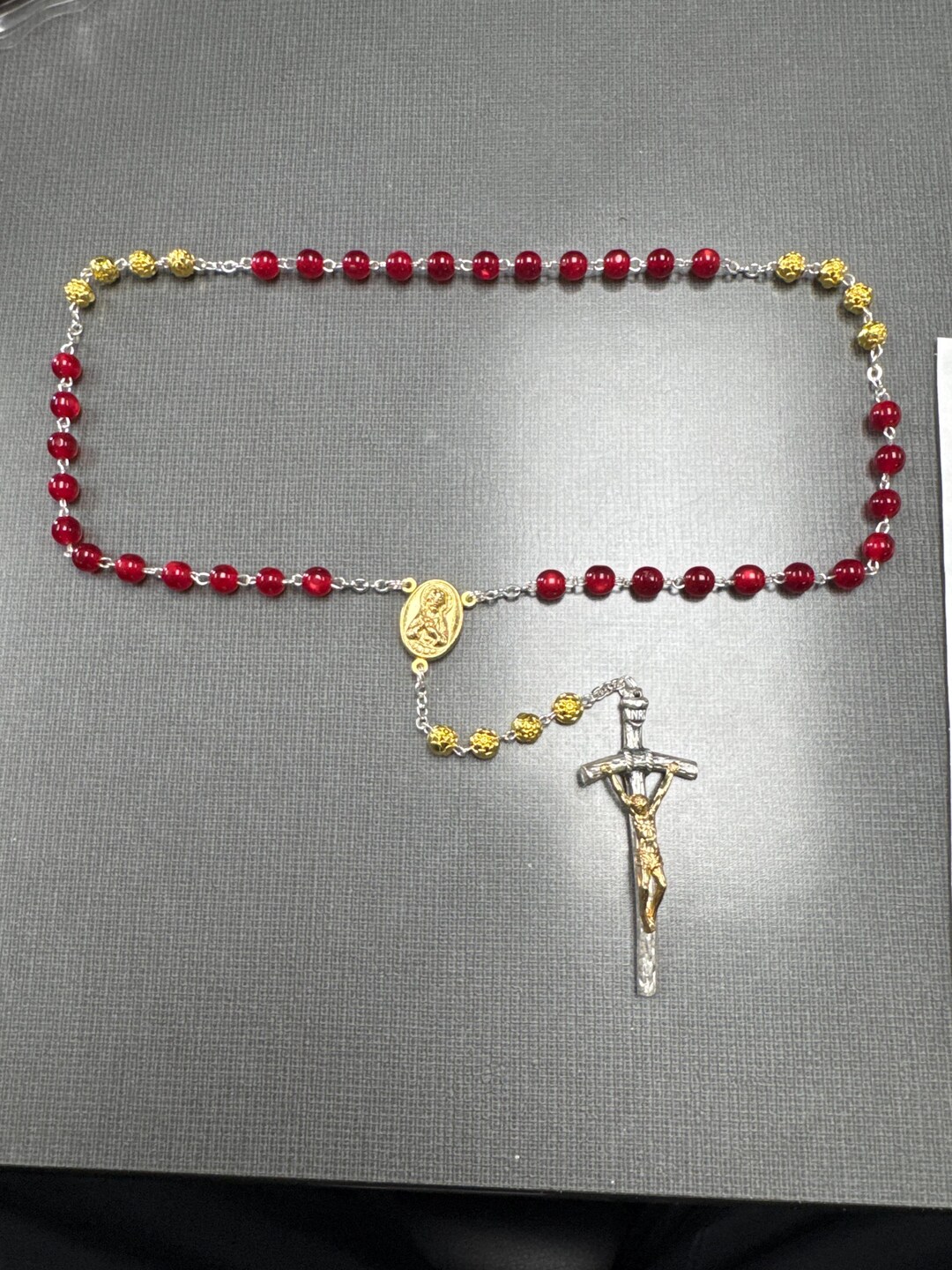 Holy Chaplet for Priests in Purgatory Red Glass and Gold Flower Beads W ...