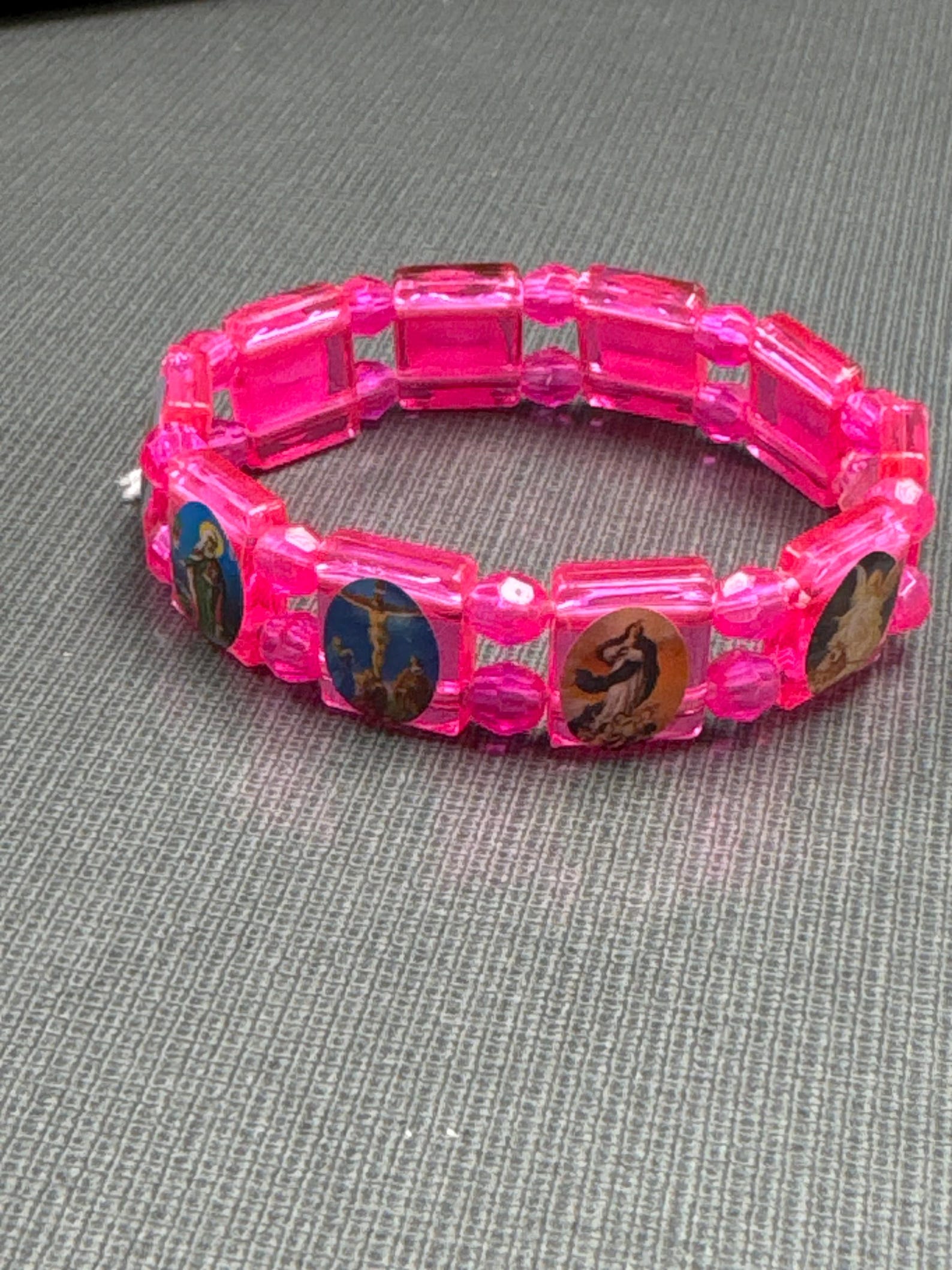 Catholic Saint Bracelet (pink Acrylic) - Etsy
