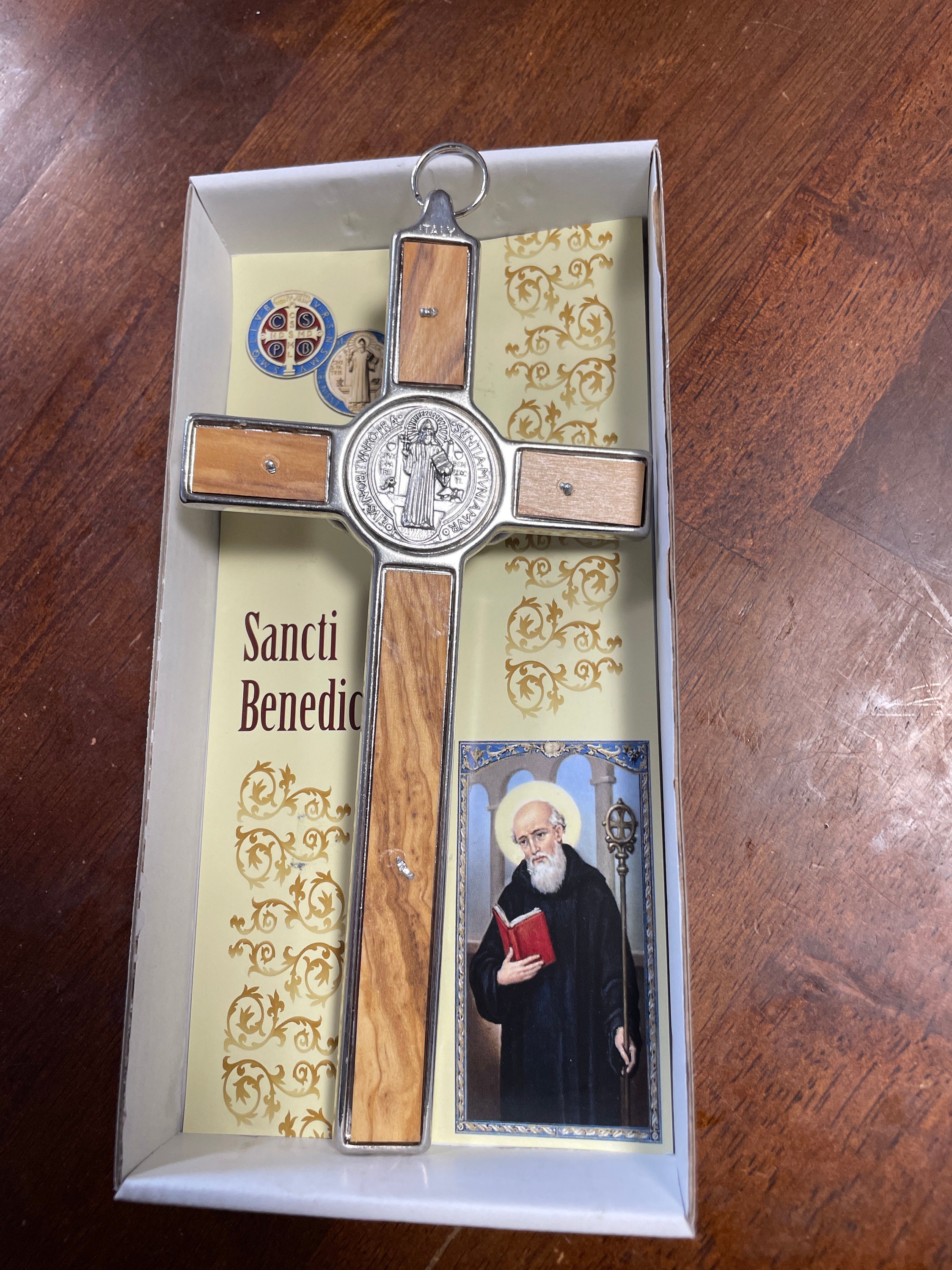 St. Benedict 8 Inch Olive Wood Inlayed Crucifix exorcist Crucifix - Etsy