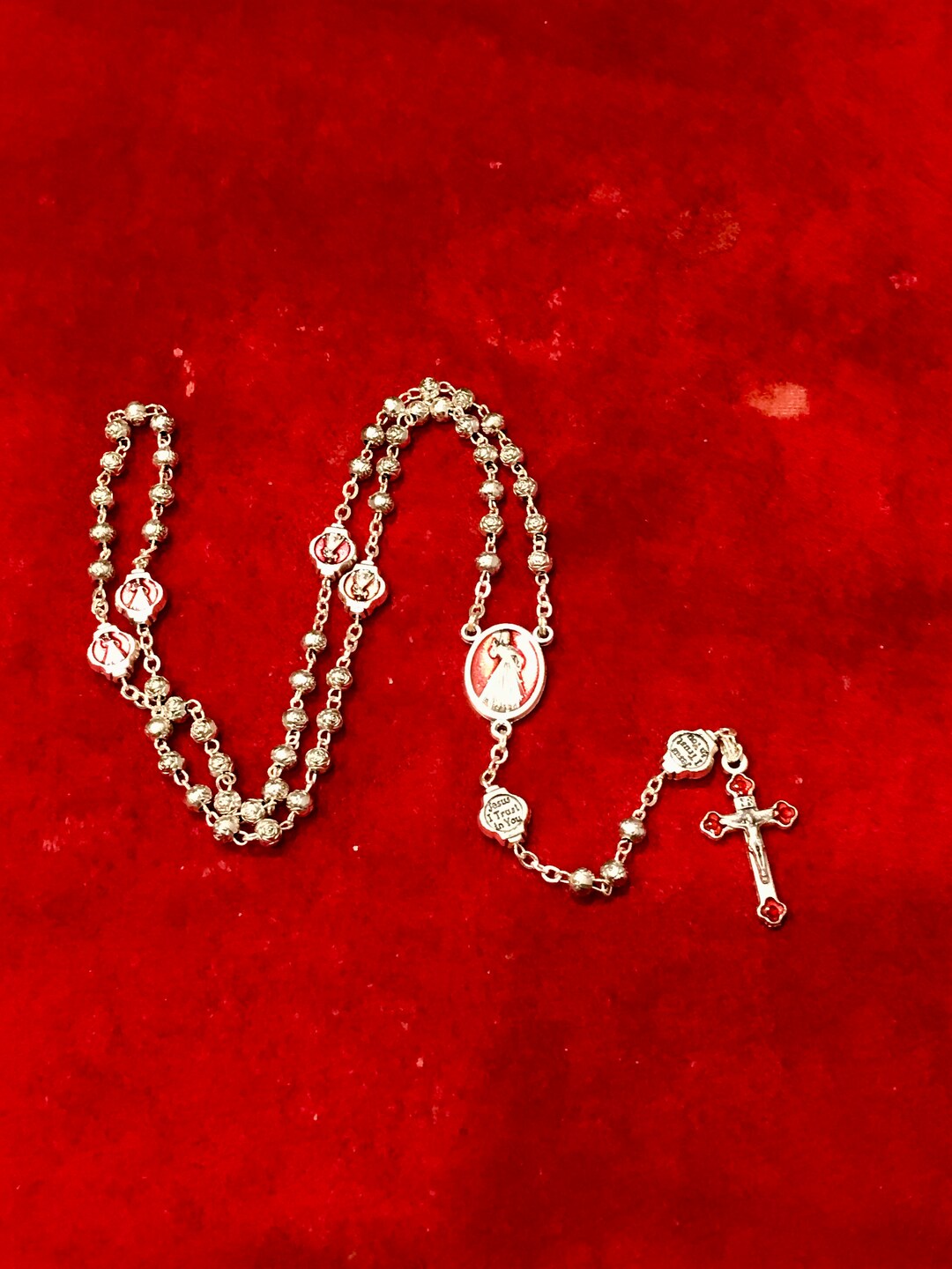Small Divine Mercy Medal (metal) Rosary Red - Etsy