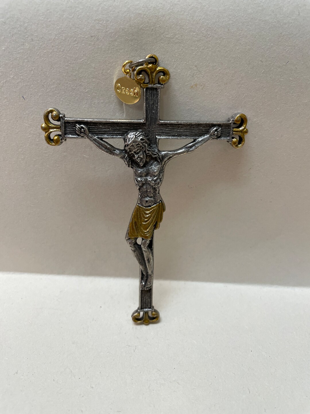 Czech Gold and Silver Crucifix (4 Inch) - Etsy