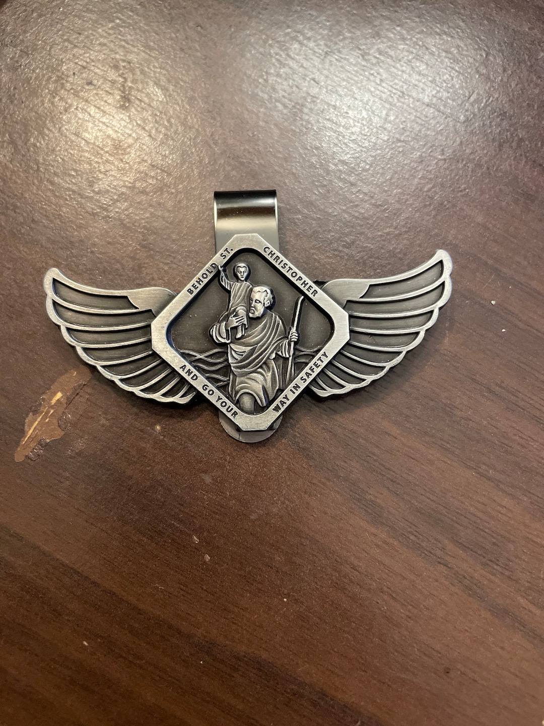 St. Christopher Visor Clip W/angel Wings - Etsy