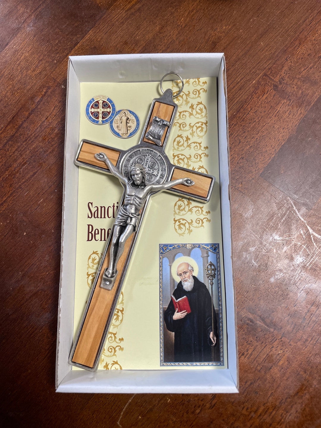 St. Benedict 8 Inch Olive Wood Inlayed Crucifix exorcist Crucifix - Etsy