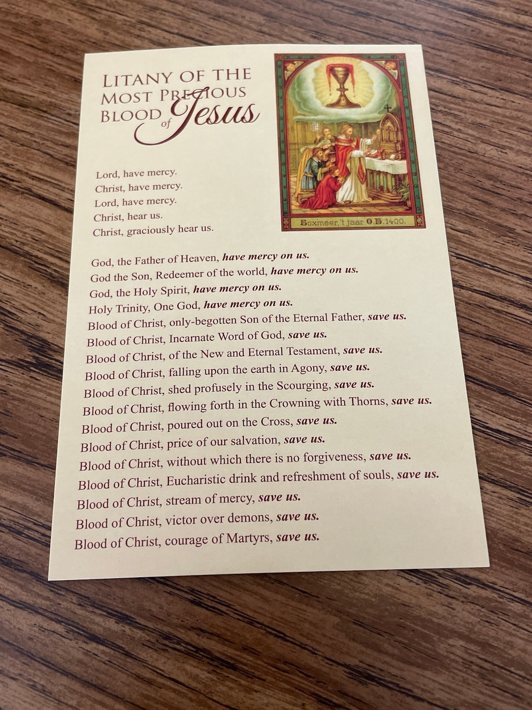 Litany of the Most Precious Blood of Jesus Prayer Card (1 Card) 4x6 ...