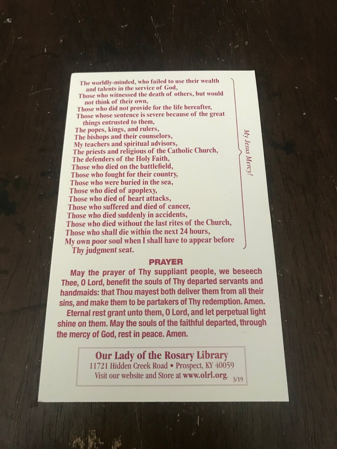 Litany for the Poor Souls in Purgatory 50 Pack of Prayer Cards | Etsy