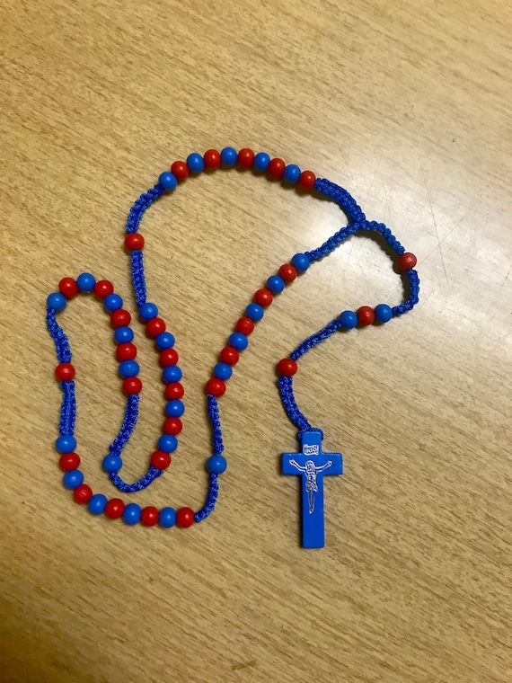 Blue and Red Macrame Rosary W/wood Bead - Etsy