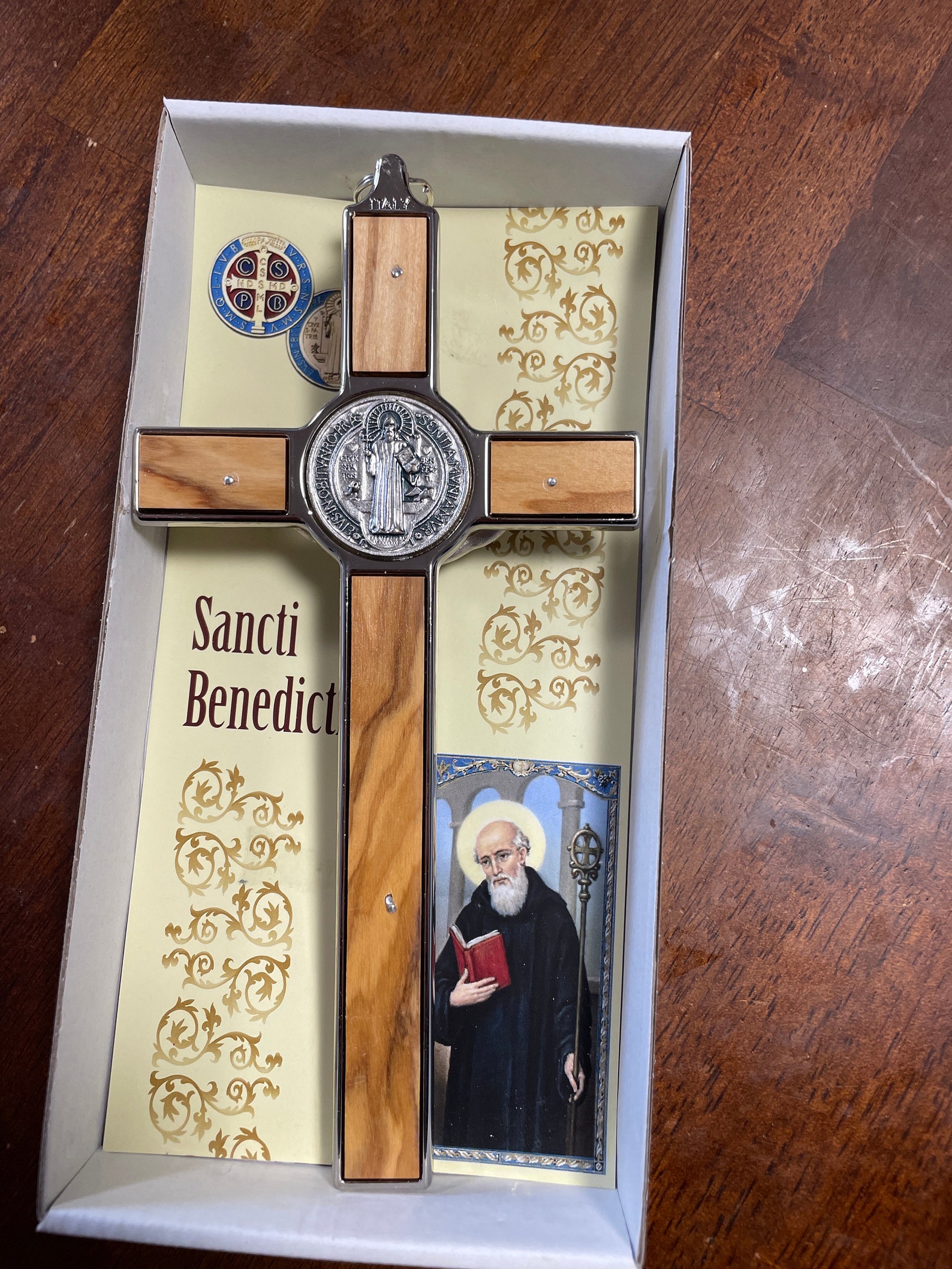 St. Benedict 8 Inch Olive Wood Inlayed Crucifix (exorcist Crucifix) - Etsy
