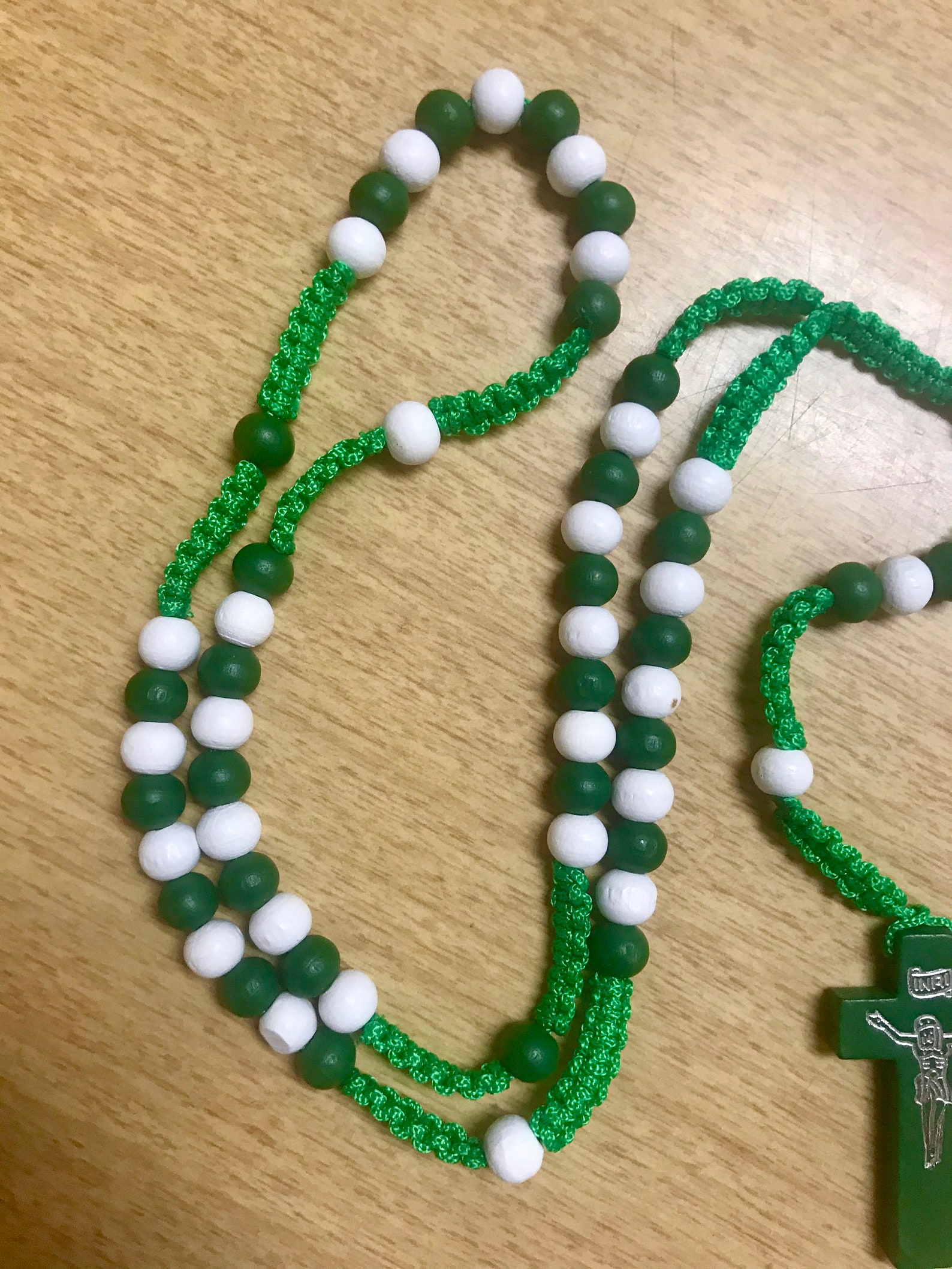Green and White Macrame Rosary W/wood Bead - Etsy