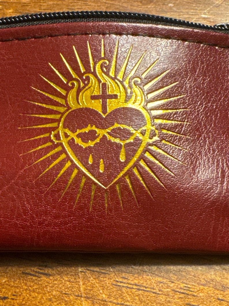 Sacred Heart Faux Burgundy Leather Rosary Pouch (2x3 Inch) - Etsy