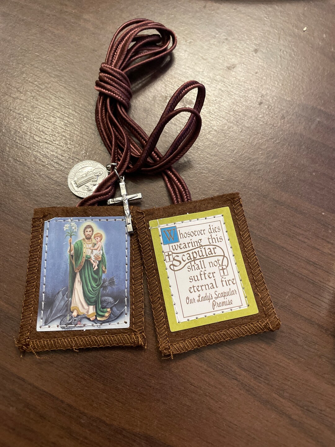Brown St. Joseph Terror of Demons Scapular W/crucifix and St. Benedict ...
