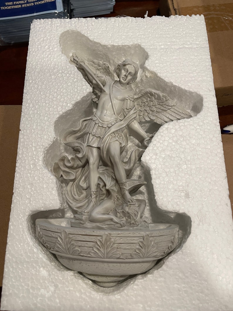 Gorgeous 9 Inch St. Michael the Archangel Holy Water Font (stone Finish ...