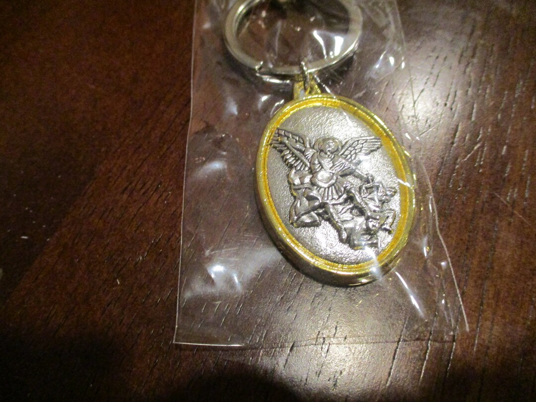 St. Michael Key Chain W/cross Link - Etsy Australia