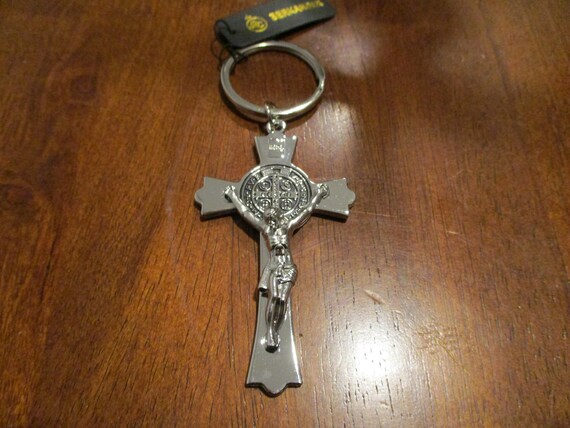 St. Benedict Crucifix Key Chain 3 Inch Silver - Gem