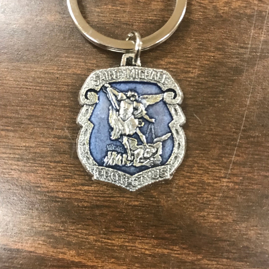 St. Michael Key Chain (1.5 Inch Blue Medal) - Etsy