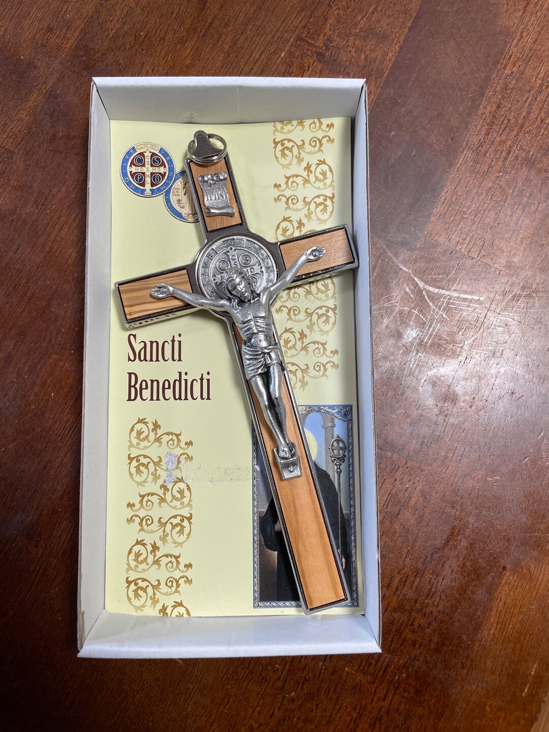 St. Benedict 8 Inch Olive Wood Inlayed Crucifix (exorcist Crucifix) - Etsy
