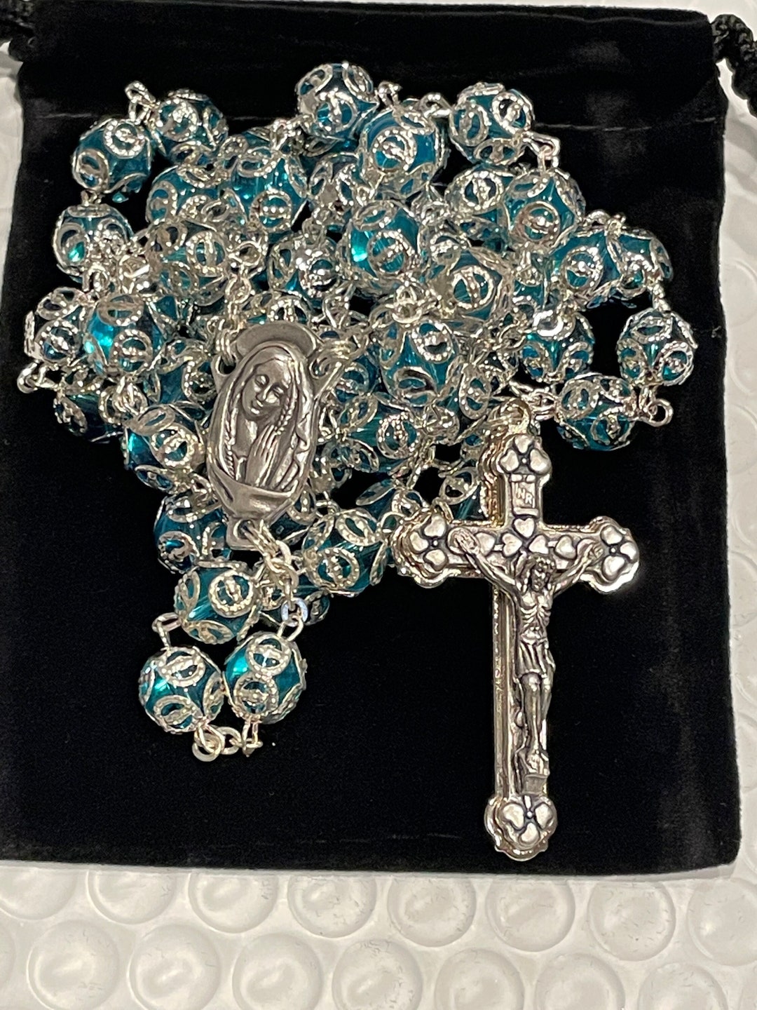 Gorgeous Double Capped 9mm Aqua Blue Glass Bead Rosary 24 - Etsy