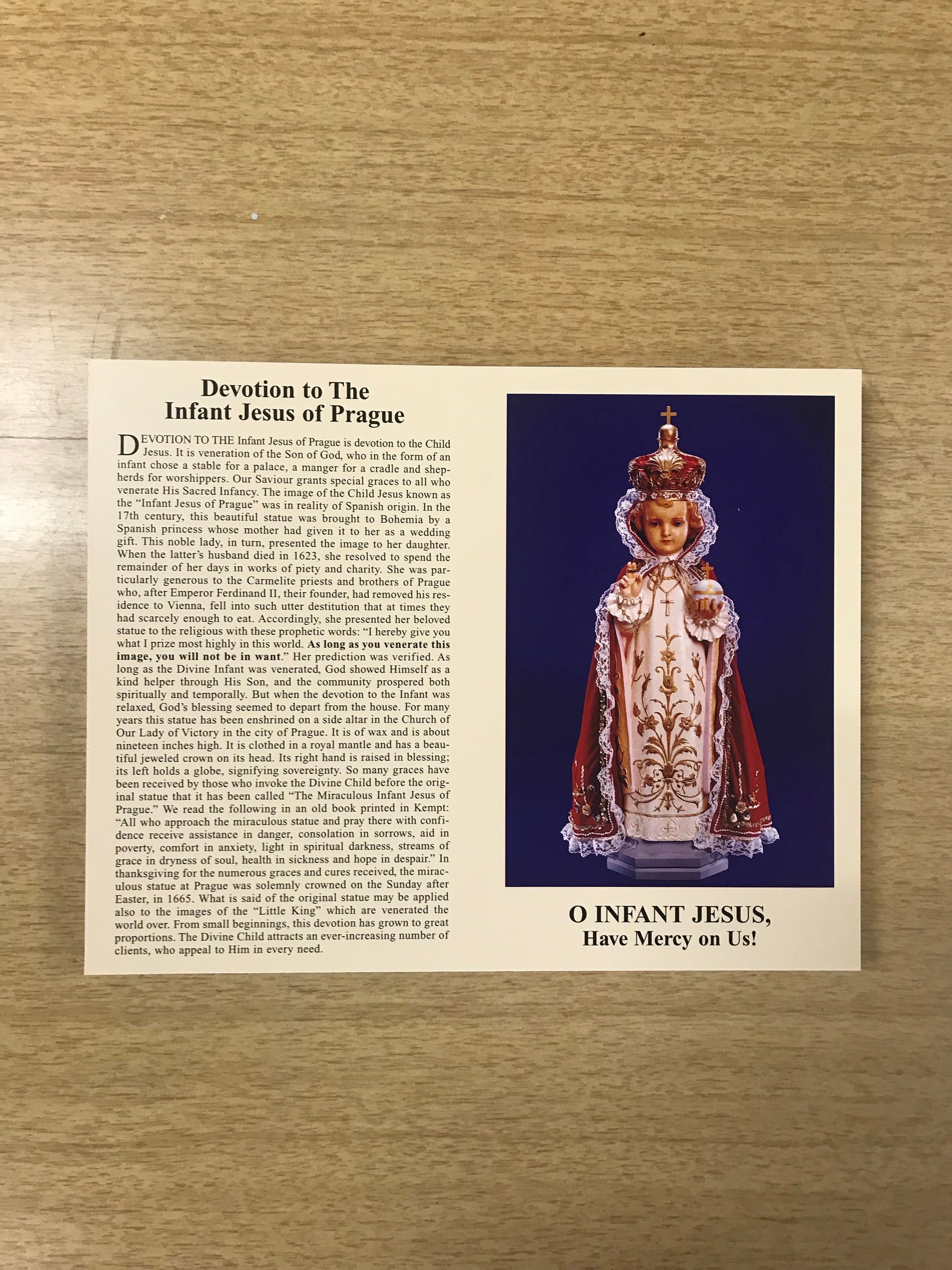 Infant Jesus of Prague Prayer Card - Etsy