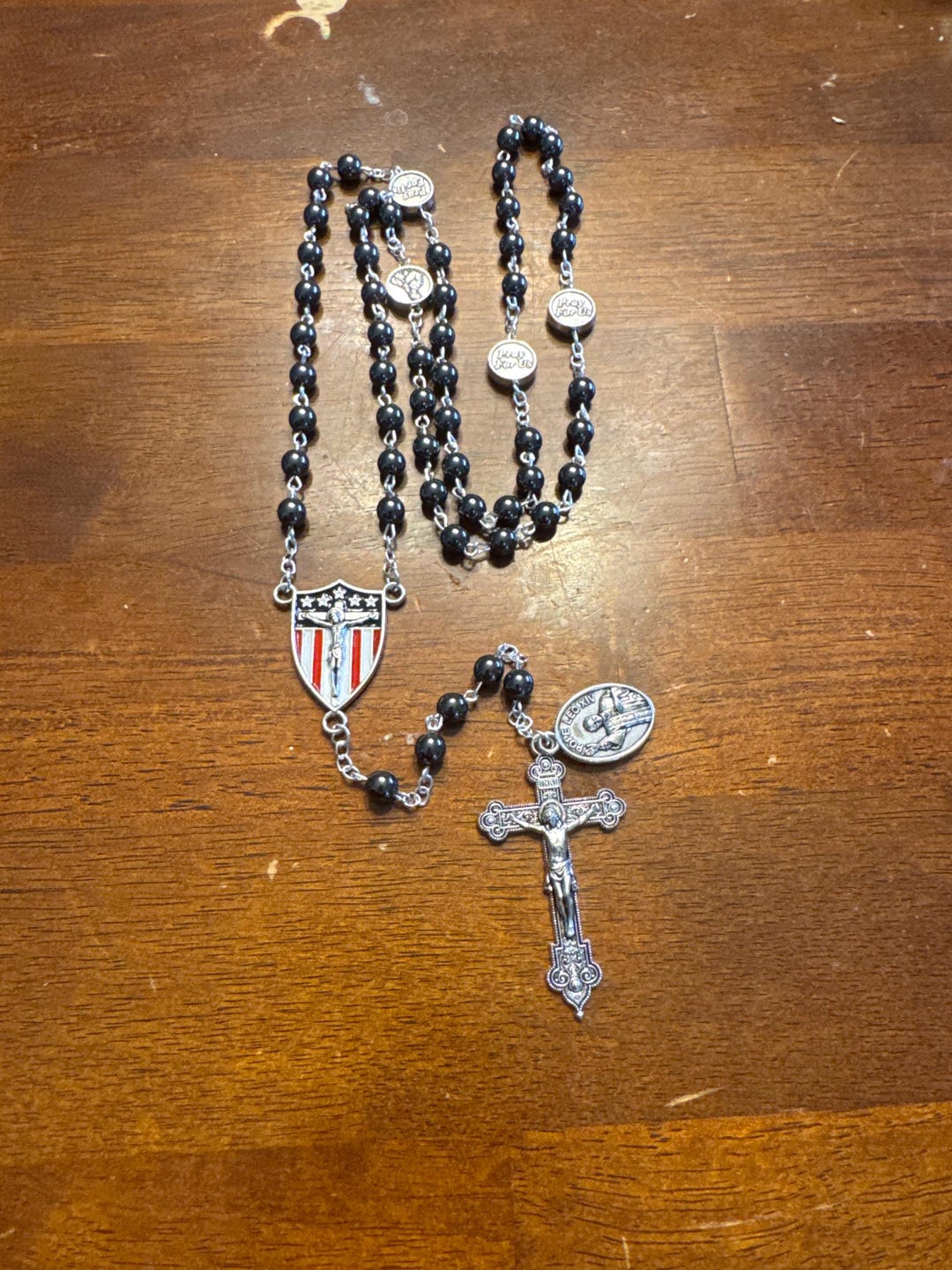 Pope Leo XIV “first American Pope” 7mm Hematite Bead Rosary W/american ...