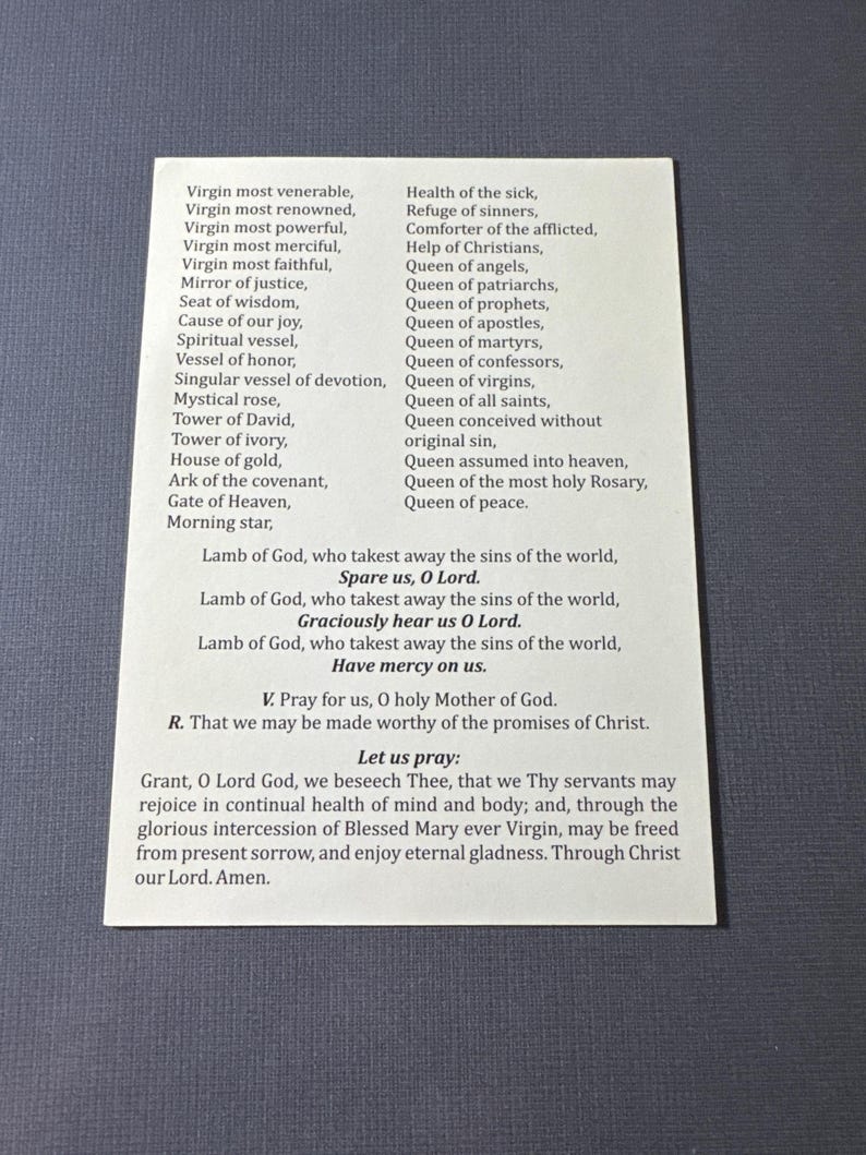 Litany of the Blessed Virgin Mary Prayer Card (5 X 7 Inch) - Etsy