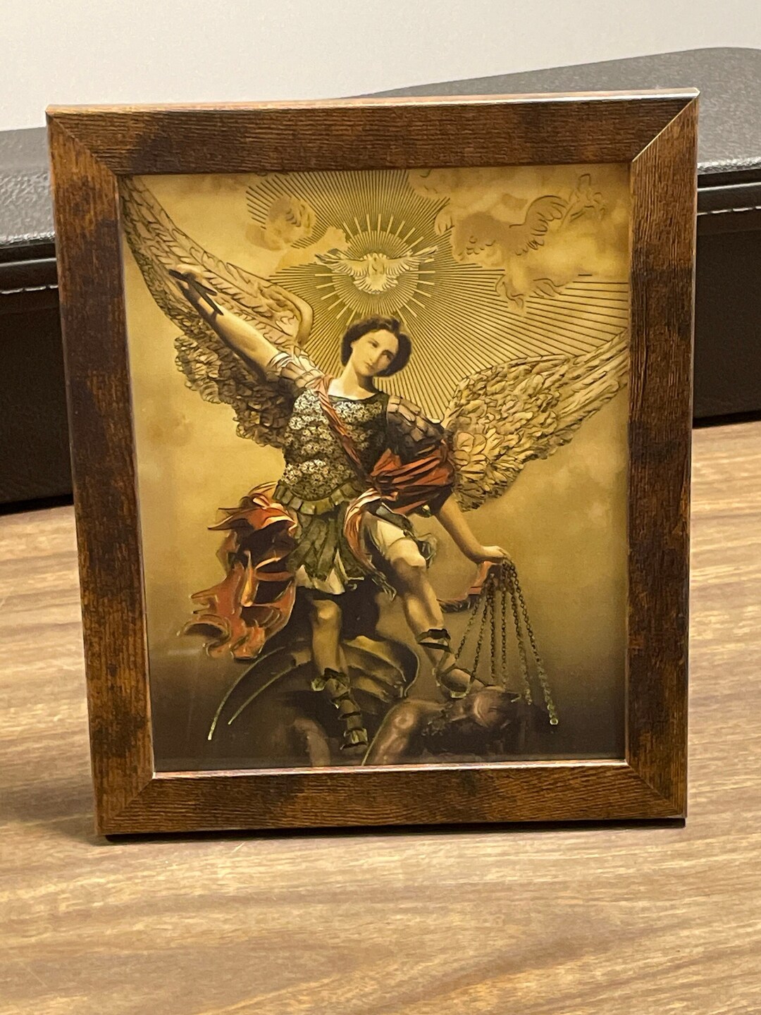 St. Michael 8X10 Inch Print W/gorgeous Rustic Wood Frame - Etsy