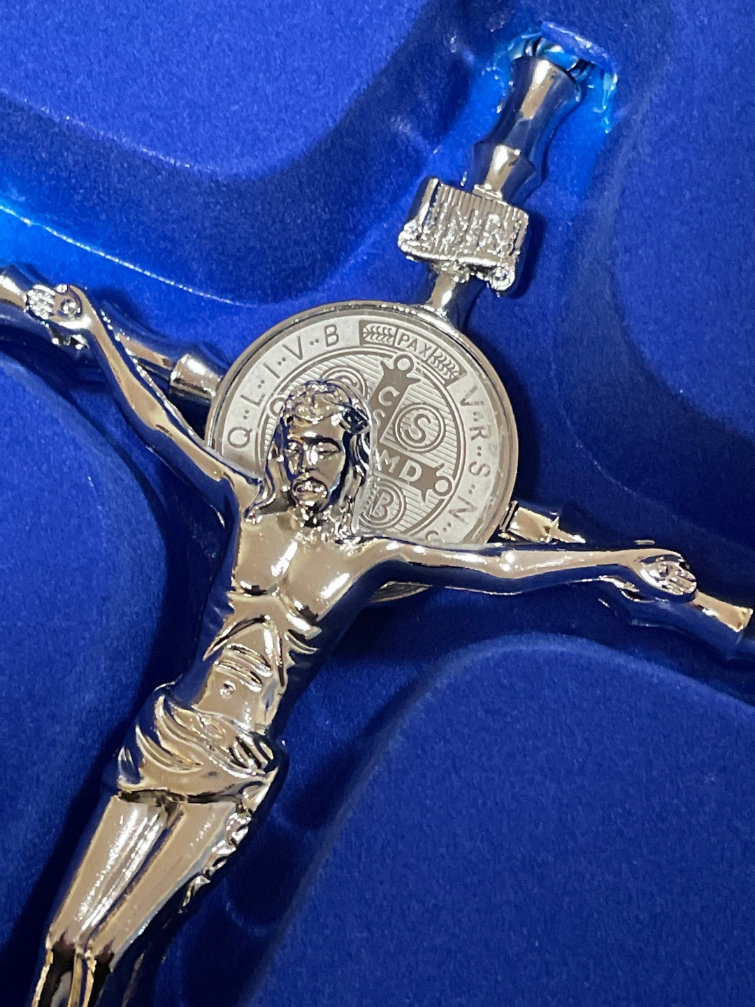 St. Benedict 10 Inch Silver Standing Crucifix Desk Cross - Etsy