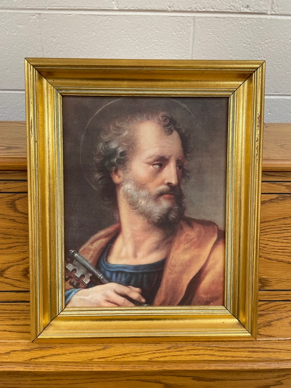 Vintage St. Peter W/wood Gold Frame 14.5 X 17.5 - Etsy