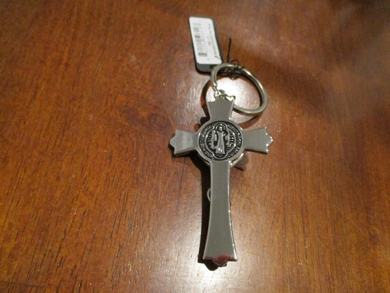 St. Benedict Crucifix Key Chain 3 Inch Silver - Gem
