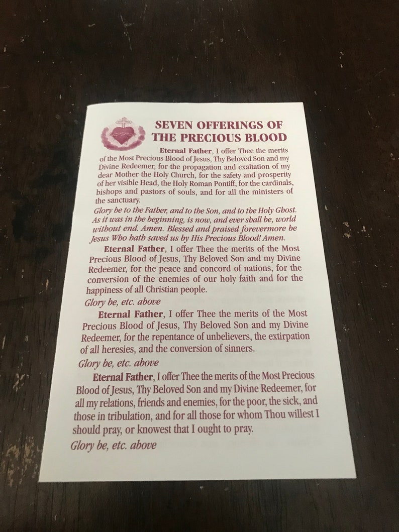 Seven Offerings of the Precious Blood (1 Tract) - Etsy