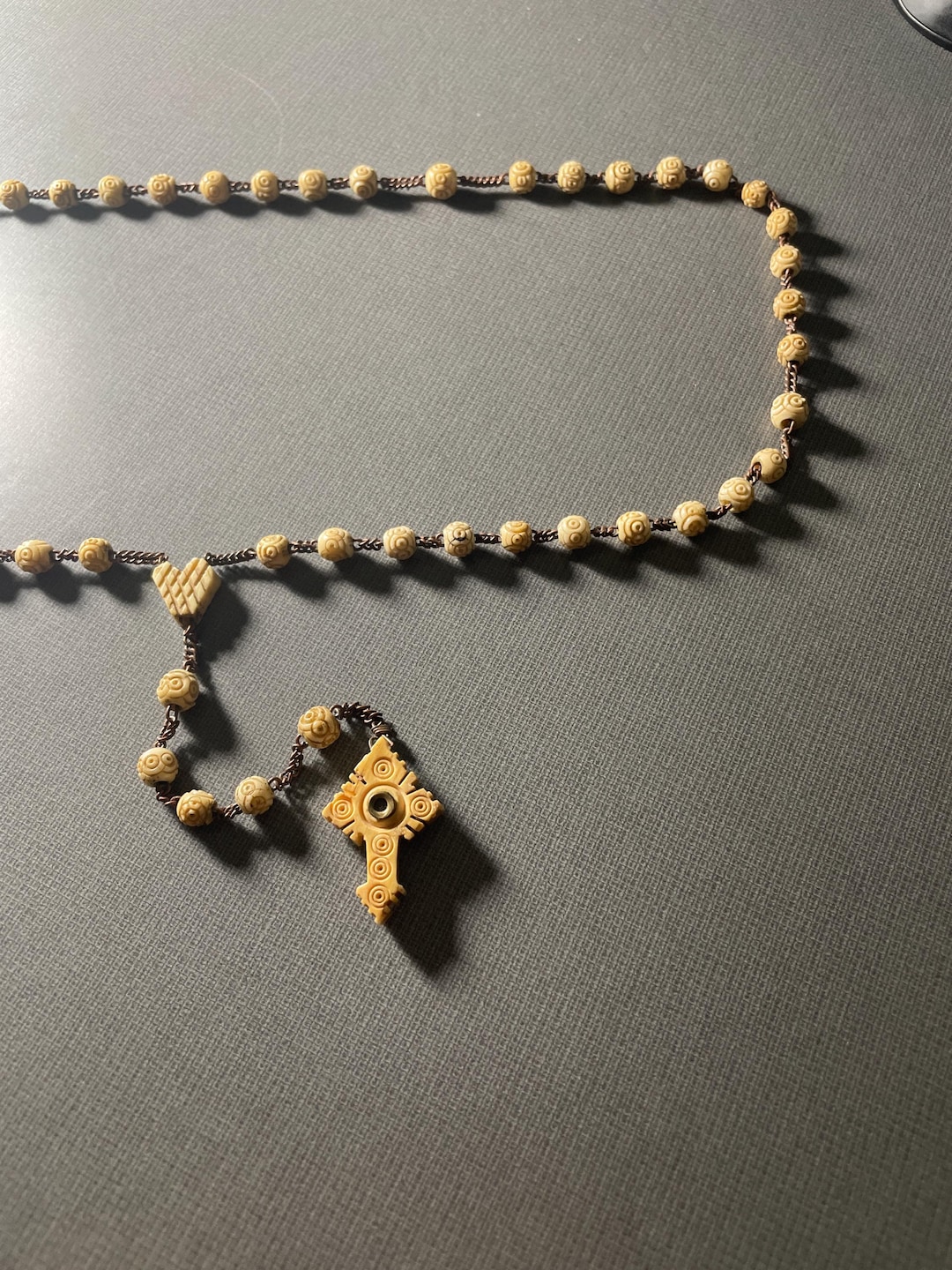 Antique Vintage Bead Rosary (similar to Bone) W/kaleidoscope Crucifix ...